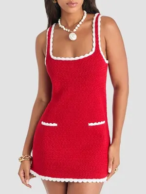 SEROYA Brianna Two-tone Knit Mini Dress - Derby Red Eggshell
