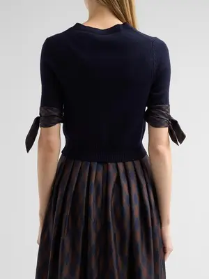 Oscar De La Renta Argyle Tie-detailed Wool Crop Cardigan
