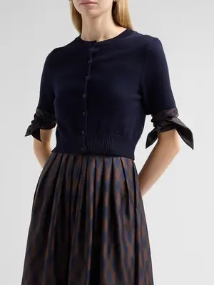 Oscar De La Renta Argyle Tie-detailed Wool Crop Cardigan