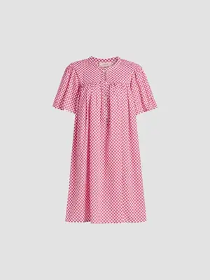 PAPINELLE Anais Checker Gathered Nightie - Raspberry