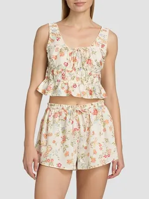 PAPINELLE Amber Floral Cotton Crop Camisole - Peach
