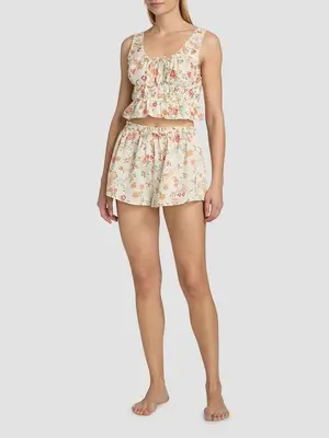 PAPINELLE Amber Floral Cotton Crop Camisole - Peach