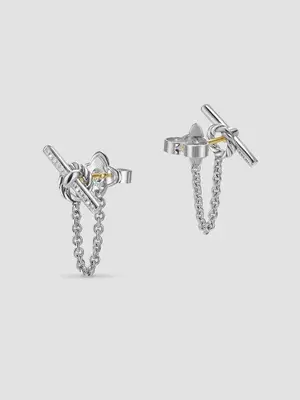 David Yurman Dy Mercer Petite Toggle Chain Stud Earrings In Sterling With Diamonds, 38.2mm