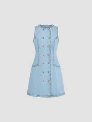 Retrofete Hanna Double-breasted Denim Mini Dress - Bleeker