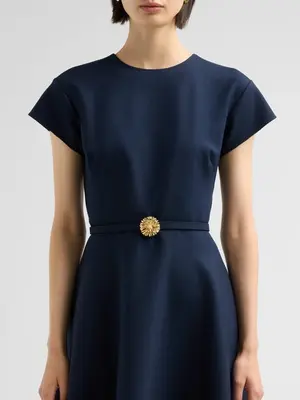 Oscar De La Renta Stretch Wool Short Sleeve Midi Dress