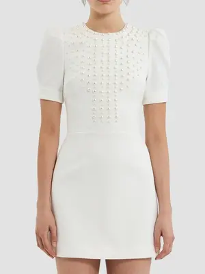 Rebecca Vallance Pearly Embellished Crepe Minidress - Ivory