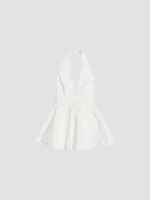 Retrofete Beranice Embroidered Eyelet Halter Mini Dress