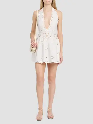 Retrofete Beranice Embroidered Eyelet Halter Mini Dress