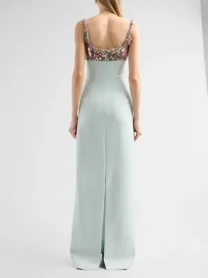 Oscar De La Renta Beaded Iris Embroidered Wool Gown