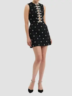 Rebecca Vallance Piper Embellished Bow Stretch-crepe Minidress
