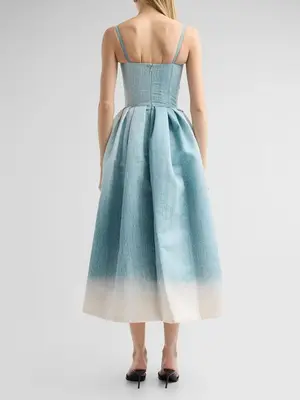 Oscar De La Renta Bustier Painted Beaded Floral Cocktail Dress