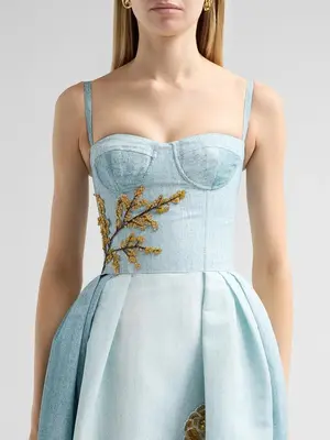 Oscar De La Renta Bustier Painted Beaded Floral Cocktail Dress
