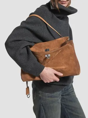 Balenciaga Rodeo Medium Suede Top Handle Bag - Camel