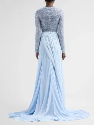 Oscar De La Renta Resort Beaded Bodice Chiffon Gown
