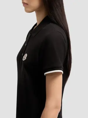 Moncler Polo Shirt In Cotton Piquet - Black