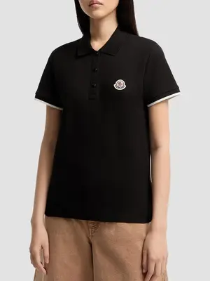 Moncler Polo Shirt In Cotton Piquet - Black