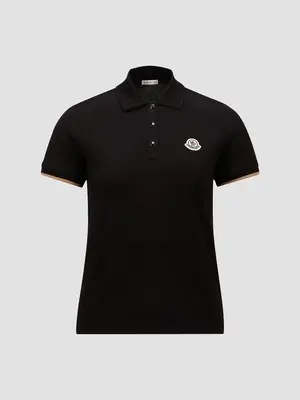 Moncler Polo Shirt In Cotton Piquet - Black