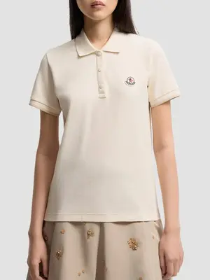 Moncler Polo Shirt In Cotton Piquet - White