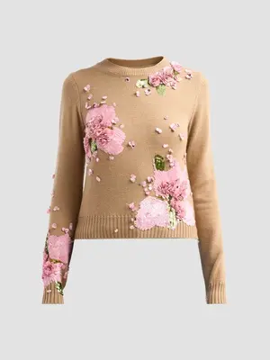 Oscar De La Renta Watercolor Iris-embroidered Wool Sweater