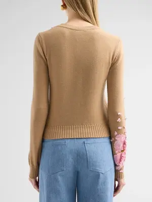 Oscar De La Renta Watercolor Iris-embroidered Wool Sweater