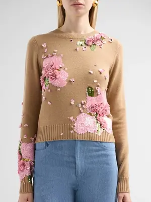Oscar De La Renta Watercolor Iris-embroidered Wool Sweater