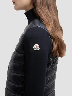 Moncler Padded Down Knit Wool Cardigan - Navy Blue