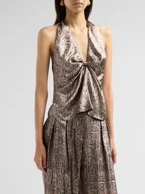 Ramy Brook Ophelia Snake-print Halterneck Top - Metallic Python
