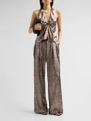 Ramy Brook Ophelia Snake-print Halterneck Top - Metallic Python