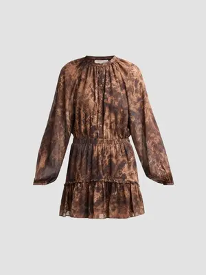 Ramy Brook Vivi Printed Silk-blend A-line Mini Dress - Heritage Brown Python