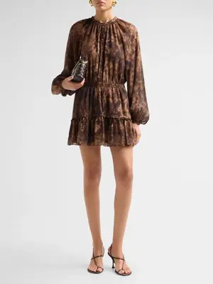 Ramy Brook Vivi Printed Silk-blend A-line Mini Dress - Heritage Brown Python