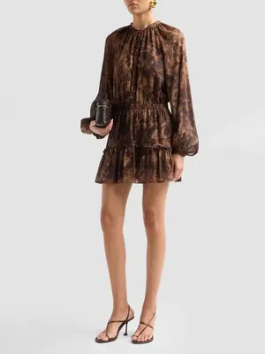 Ramy Brook Vivi Printed Silk-blend A-line Mini Dress - Heritage Brown Python