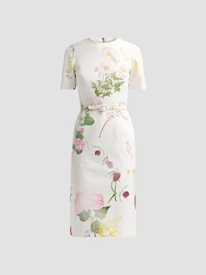 Oscar De La Renta Mixed Botanical Denim Dress
