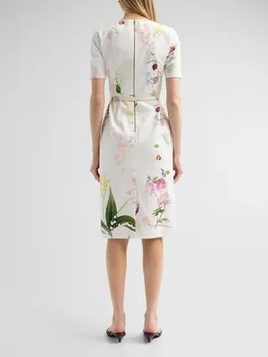 Oscar De La Renta Mixed Botanical Denim Dress