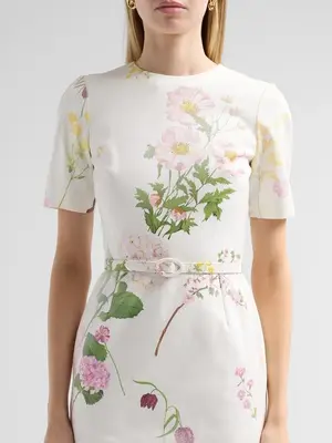 Oscar De La Renta Mixed Botanical Denim Dress