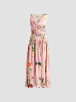 Oscar De La Renta Floral Cotton Poplin Midi Dress - Blush Multi