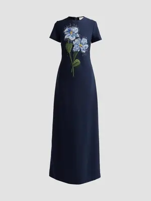 Oscar De La Renta Floral-beaded Wool-blend Gown