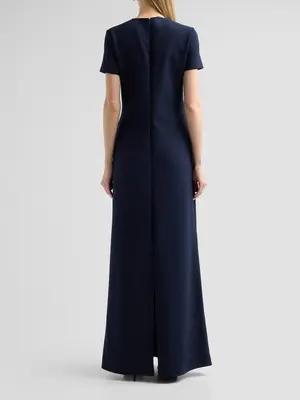 Oscar De La Renta Floral-beaded Wool-blend Gown