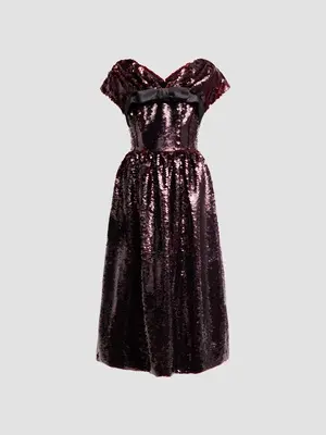 Simone Rocha Sequined Bow Cap-sleeve Midi Dress