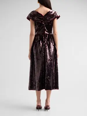Simone Rocha Sequined Bow Cap-sleeve Midi Dress