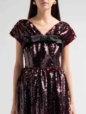 Simone Rocha Sequined Bow Cap-sleeve Midi Dress