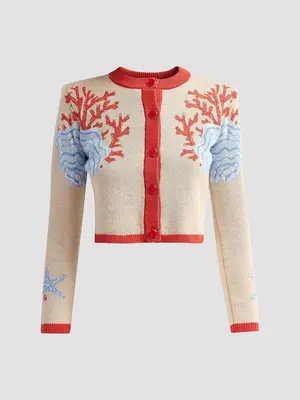 Retrofete Aralyn Coral Seashell Knit Cardigan - Sand Multi