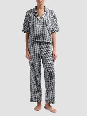 PAPINELLE Gingham Seersucker Cotton-blend Pajamas