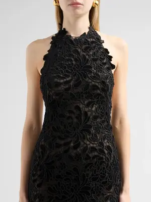 Oscar De La Renta Chrysanthemum Velvet Halter Gown