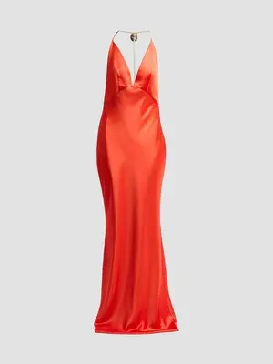 Retrofete Arianell Plunging Satin Maxi Dress