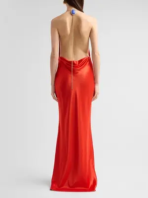 Retrofete Arianell Plunging Satin Maxi Dress