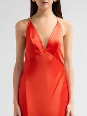 Retrofete Arianell Plunging Satin Maxi Dress