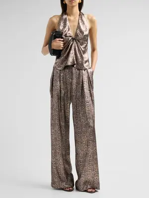 Ramy Brook Oscar -print Wide-leg Pants - Metallic Python