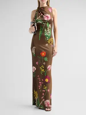 Oscar De La Renta Mixed Botanical Jersey Day Dress