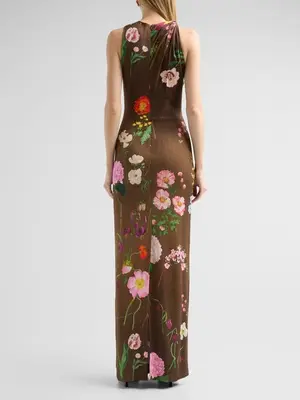 Oscar De La Renta Mixed Botanical Jersey Day Dress