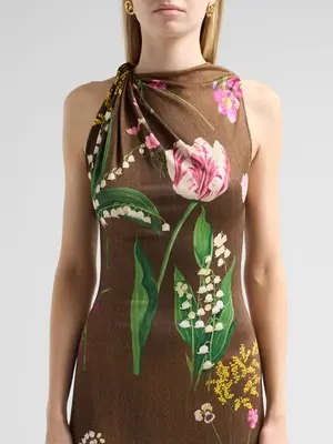Oscar De La Renta Mixed Botanical Jersey Day Dress